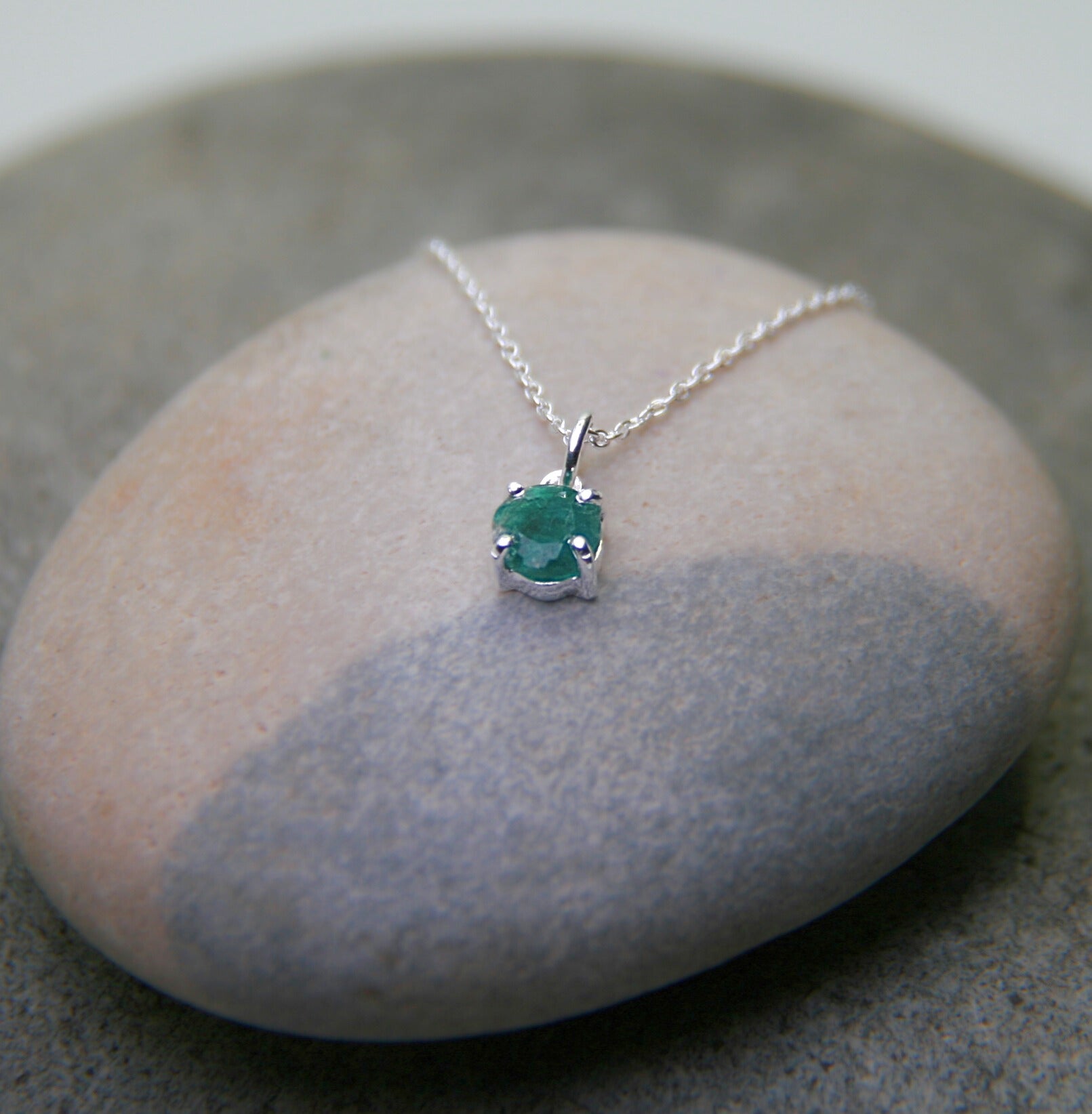 MAY Birthstone Necklace in Emerald + Sterling Silver – Heart and Lotus